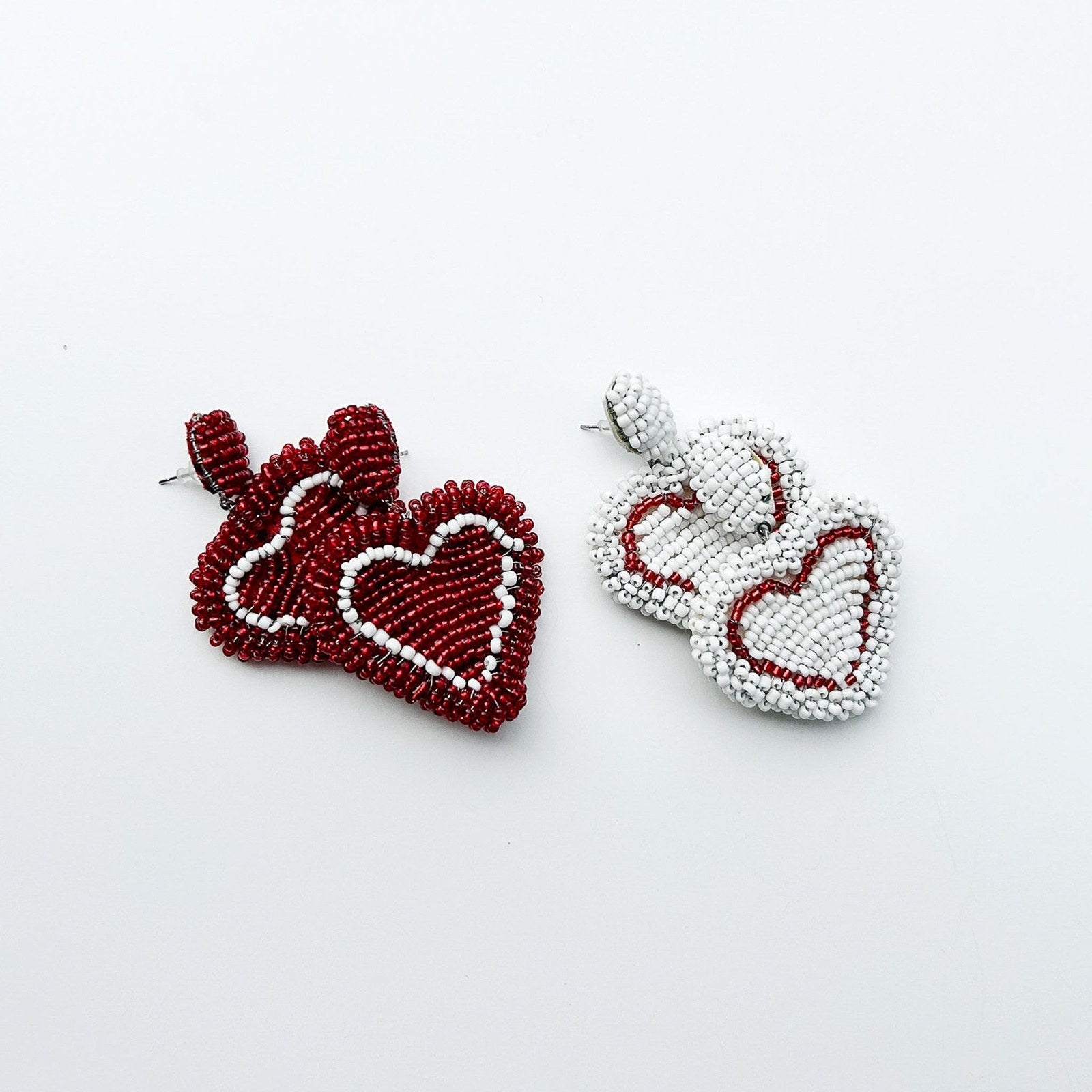 Khutsala Artisans Beaded Heart Earrings Red